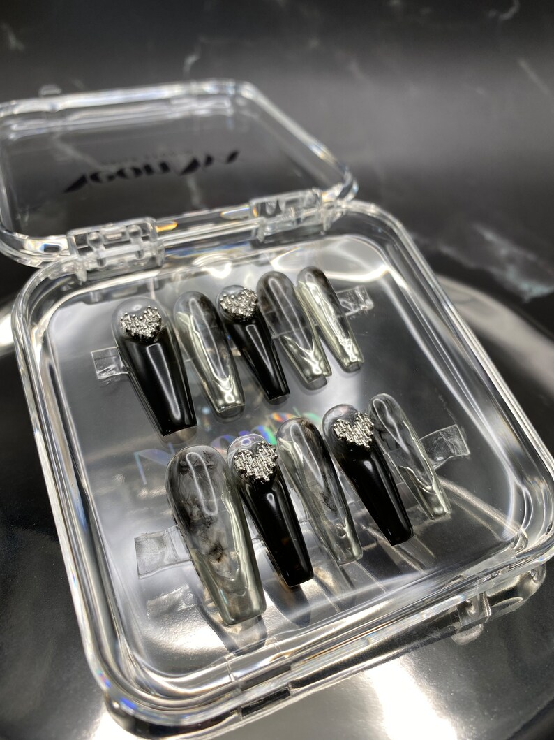 Black Avant-garde Y2k Punk Nails /custom Press on Nails/ Hand Made ...