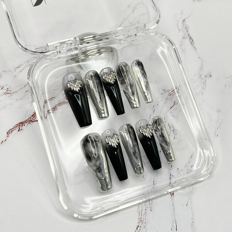 Black Avant-garde Y2k Punk Nails /custom Press on Nails/ Hand Made ...
