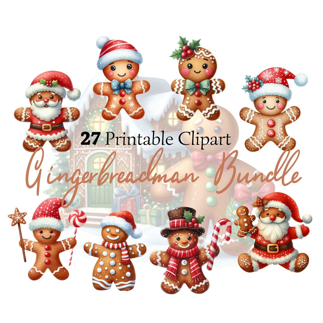 27 PNG Watercolor Gingerbreadman Clipart Bundle, Christmas Clipart ...