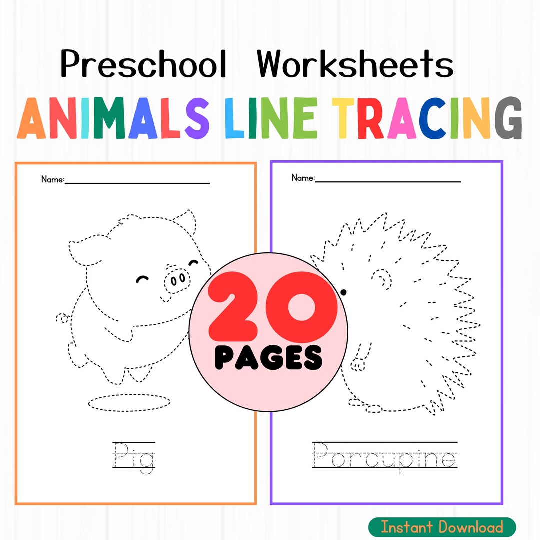 Jumbo Animals Tracing Worksheet, Printable Preschool Trace Page ...