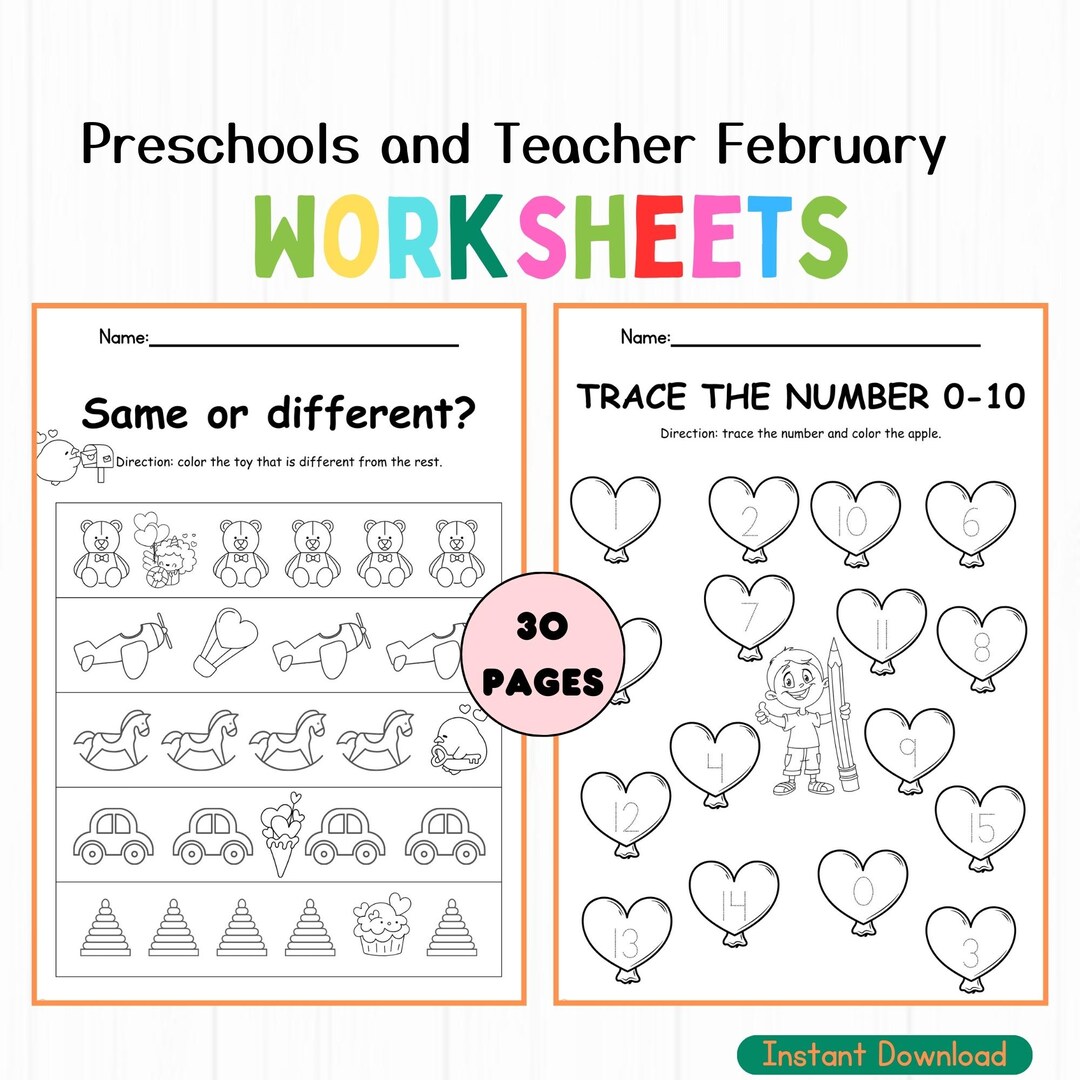 Preschool Pack - Printable - February - Math - Letters - Instant ...
