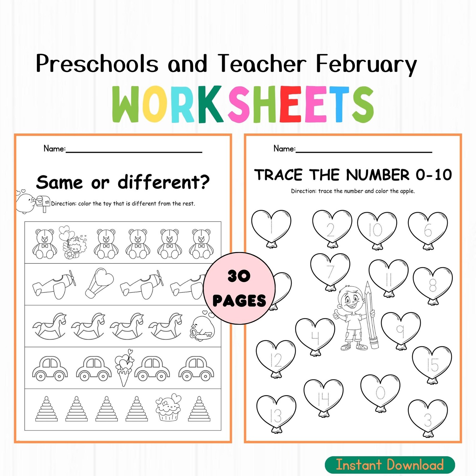 Valentine Preschool Activity Pack: Math, Letters, Tracing (digital ...