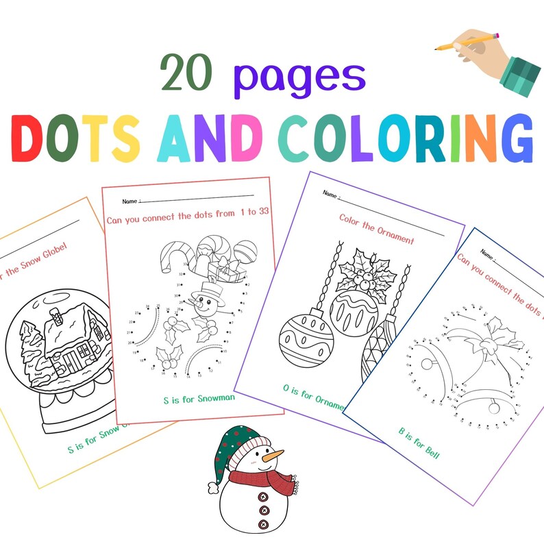 10 Connect the Dots and 10 Cute Christmas Coloring Page, Printable ...