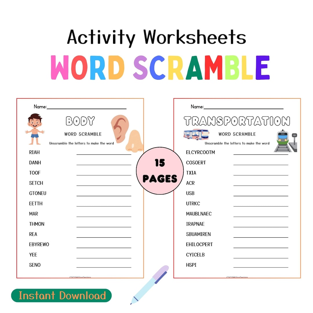 Printable Word Scramble, Word Scramble for Kids, Word Scramble ...