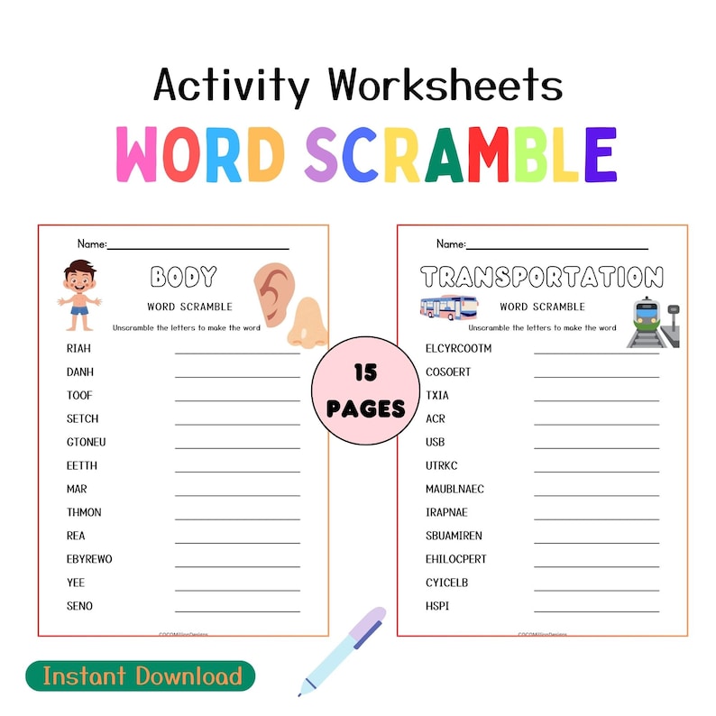 Printable Word Scramble, Word Scramble for Kids, Word Scramble ...