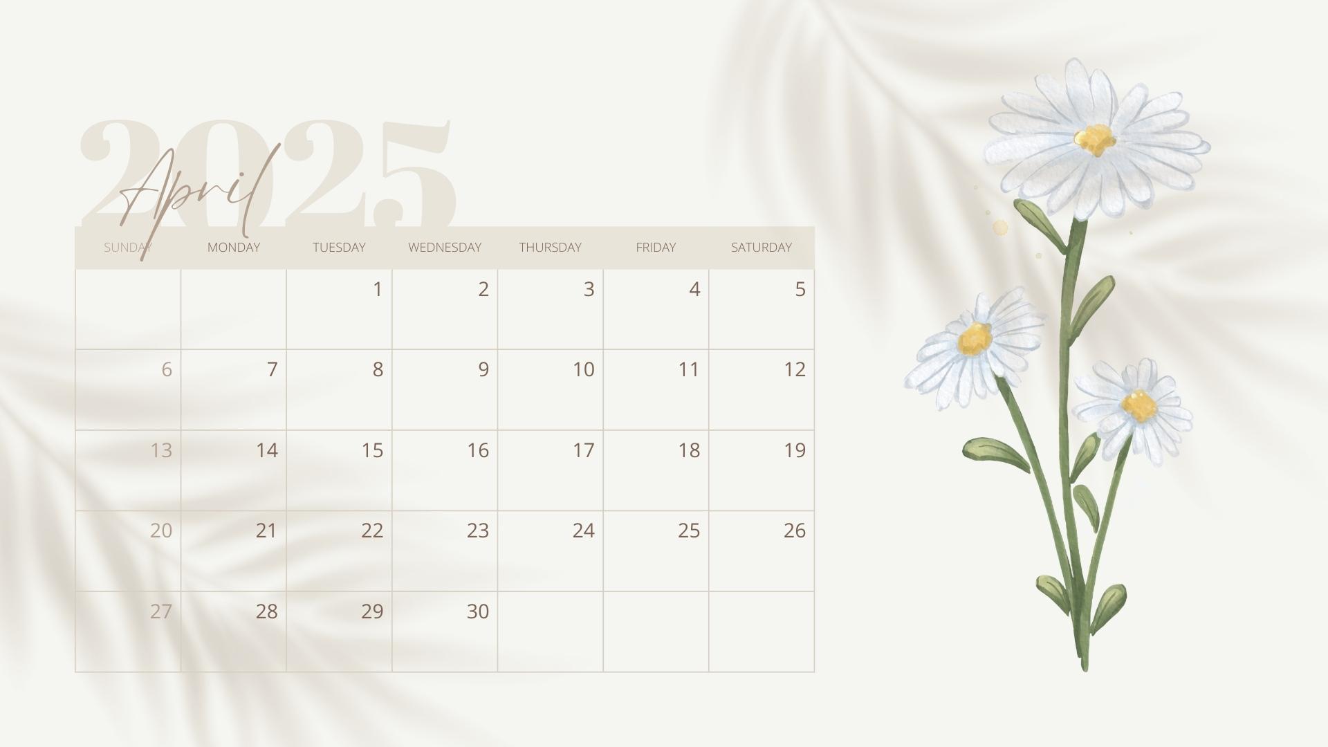 2025 Monthly Calendar I Birth Month Flowers I Creamy Beige I Monthly ...