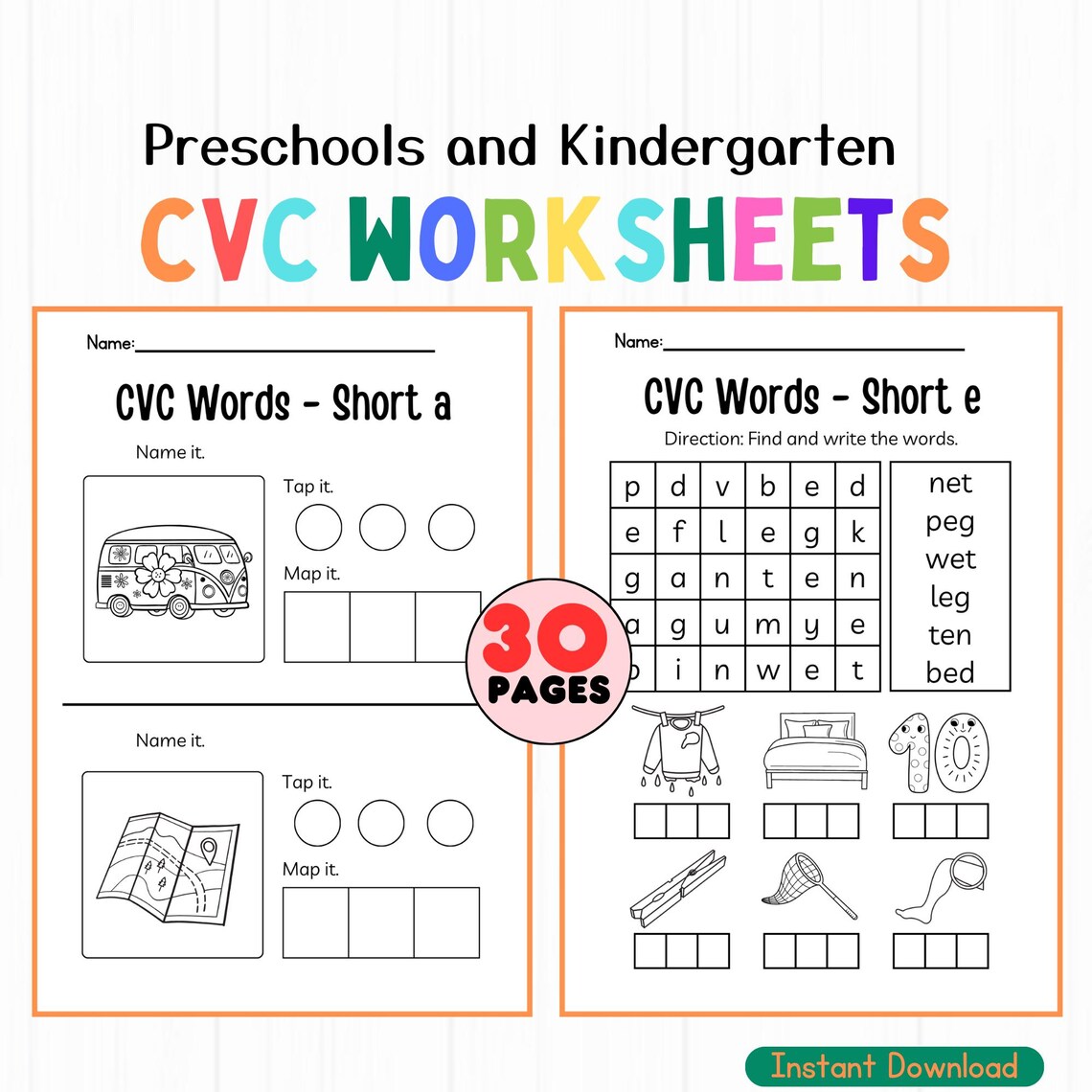Phonics CVC Words Printable Worksheets for Kindergarten, CVC Word ...