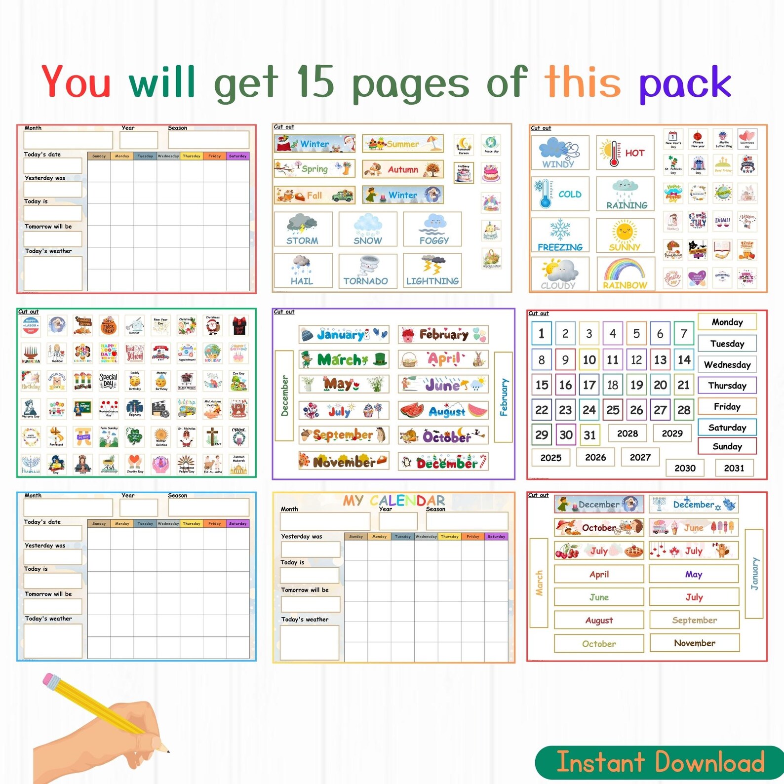 Perpetual Calendar, Kids Calendar Printable Classroom Calendar Board ...