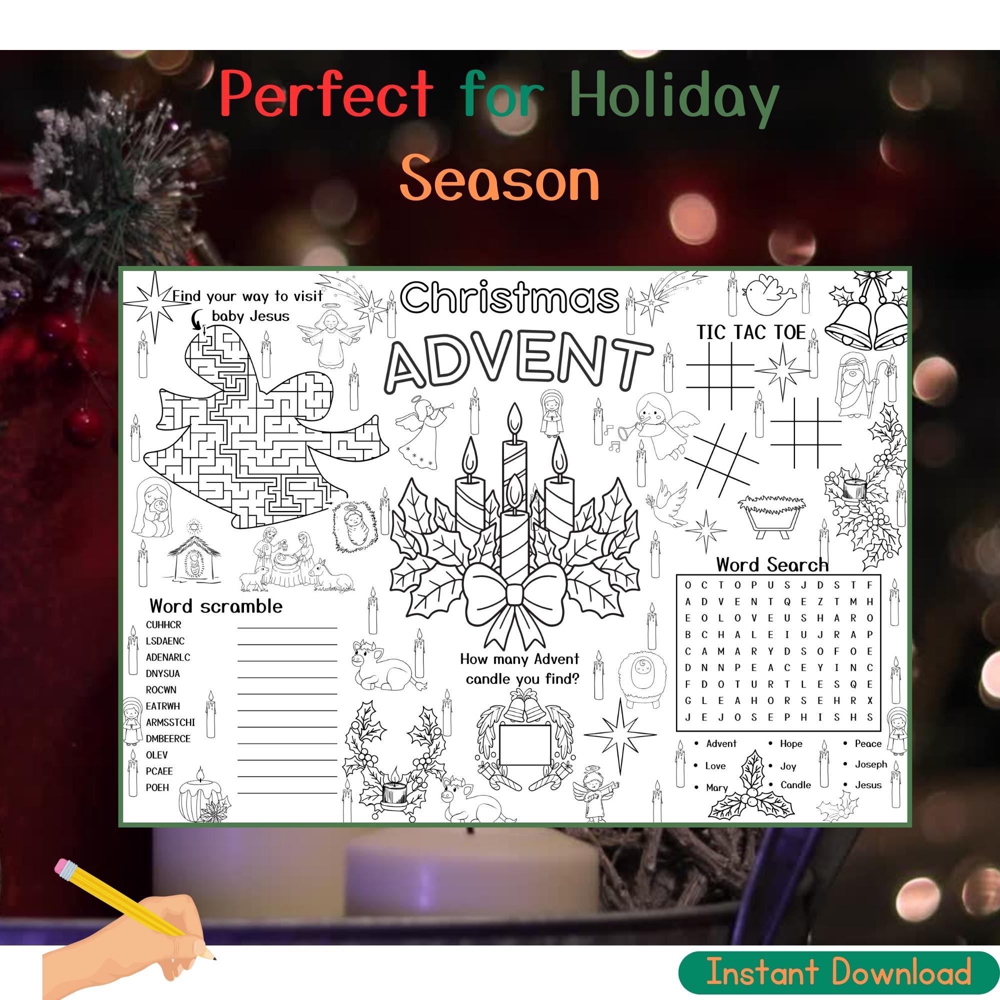 Advent Activity Placemat, Coloring Page Activity for Kids, Christian ...