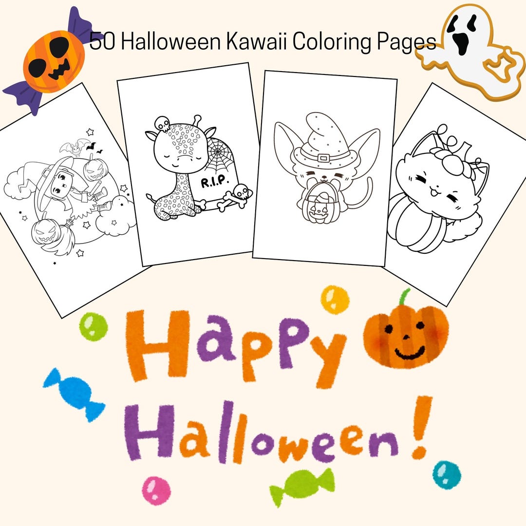 50 Halloween Kawaii Coloring Pages, Halloween Coloring Pages for Kids ...