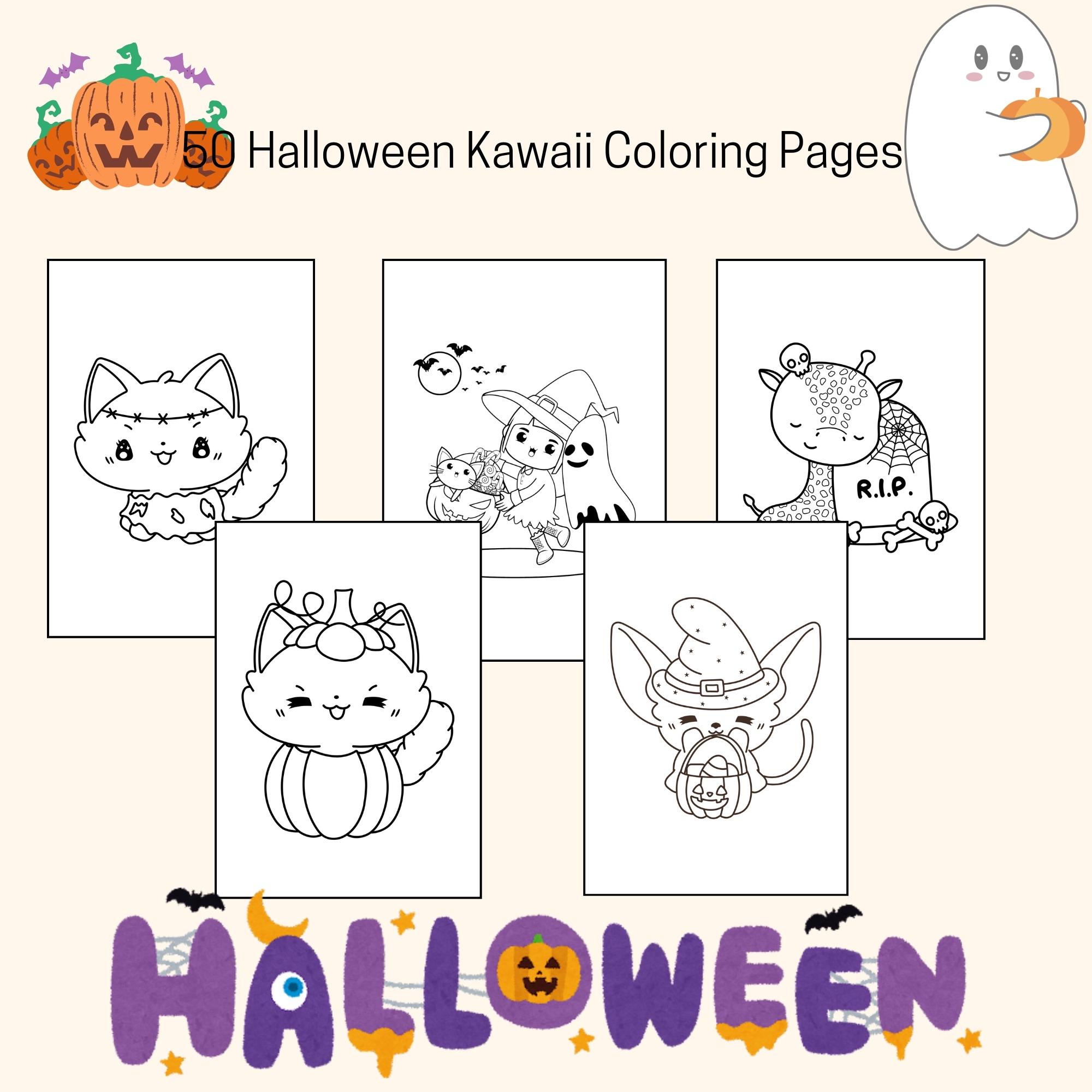 50 Halloween Kawaii Coloring Pages, Halloween Coloring Pages for Kids ...