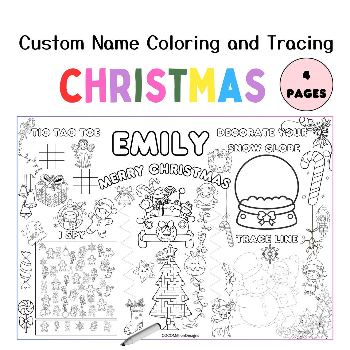 Christmas Activity Page for Kids - Printable Custom Name Christmas ...