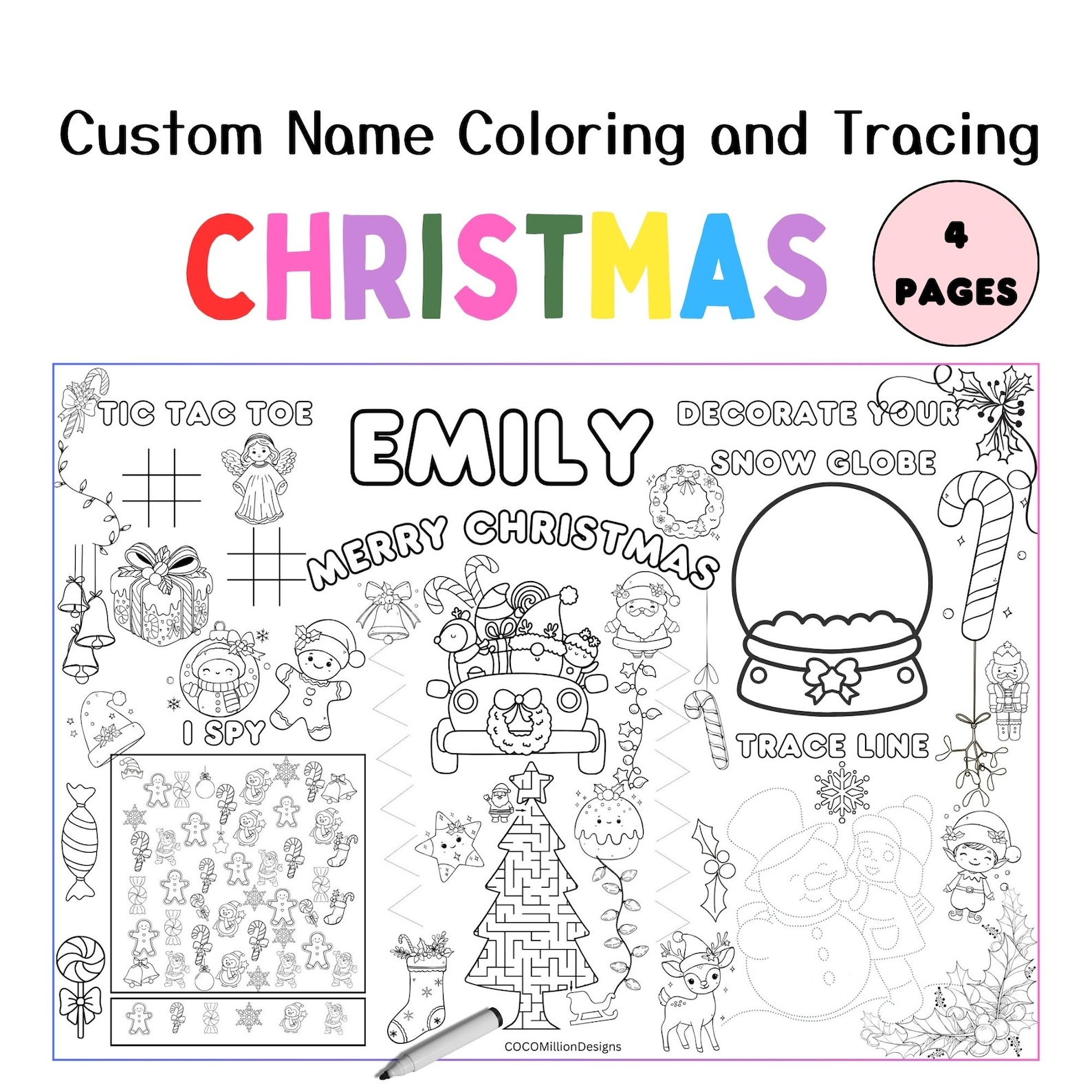 Christmas Activity Page for Kids - Printable Custom Name Christmas ...
