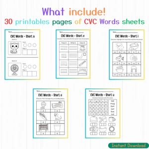 Phonics CVC Words Printable Worksheets for Kindergarten, CVC Word ...