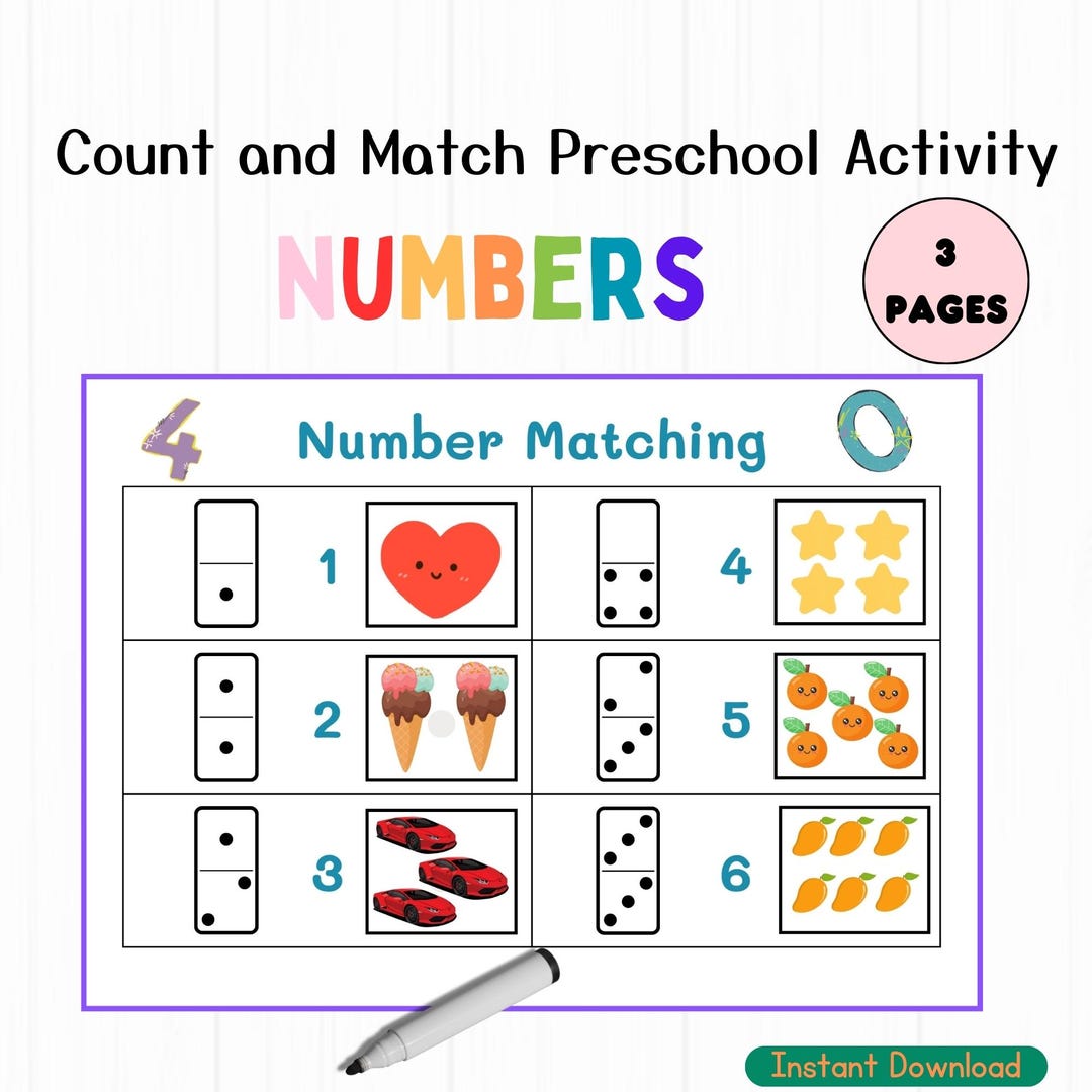 Count and Match Preschool Activity, Printable Numbers Matching, Toddler ...