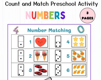 Count and Match Preschool Activity, Printable Numbers Matching, Toddler ...