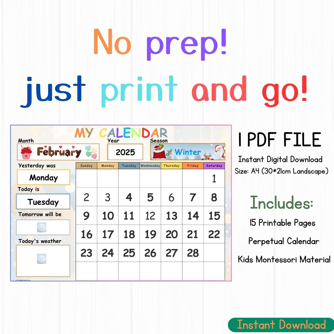 Perpetual Calendar, Kids Calendar Printable Classroom Calendar Board ...