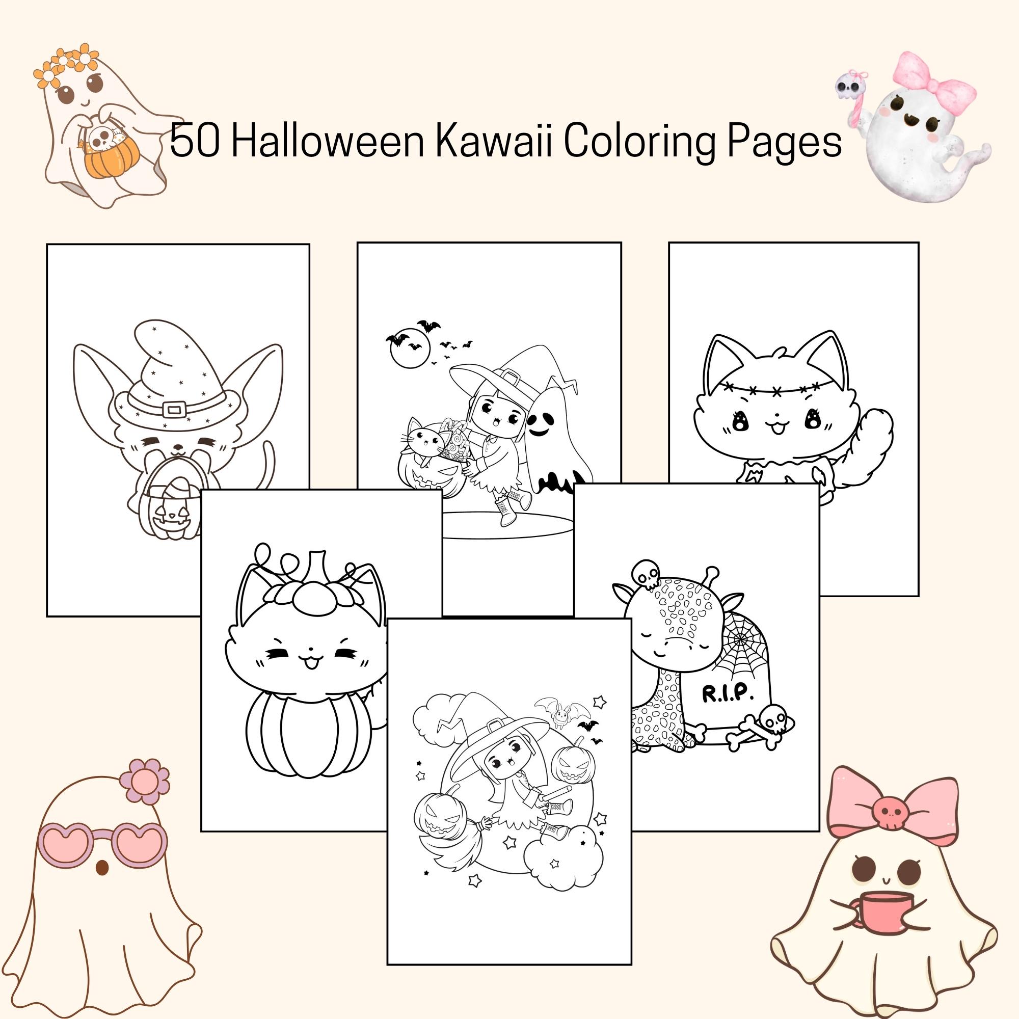 50 Halloween Kawaii Coloring Pages, Halloween Coloring Pages for Kids ...