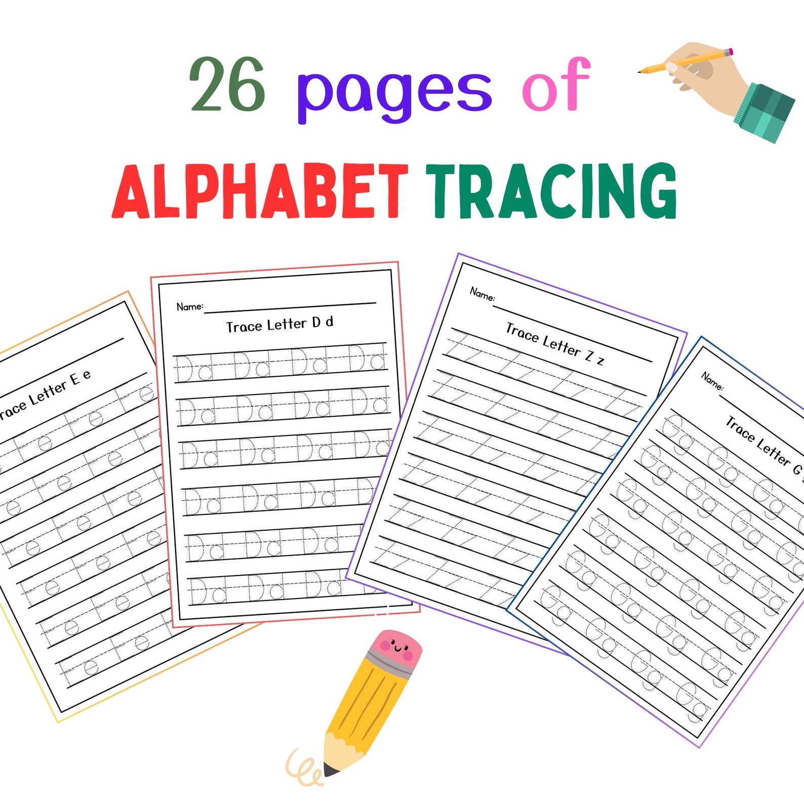 26 Printable Upper Lower Trace the Alphabet Worksheet, Preschool-kdg ...