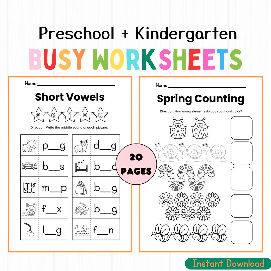 20 Pages Kindergarten Pack, Printable, Math, Alphabet, Instant Download ...