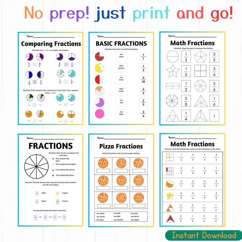 Fraction Printable Activity Board, Math Worksheets (PDF Pattern) - Etsy
