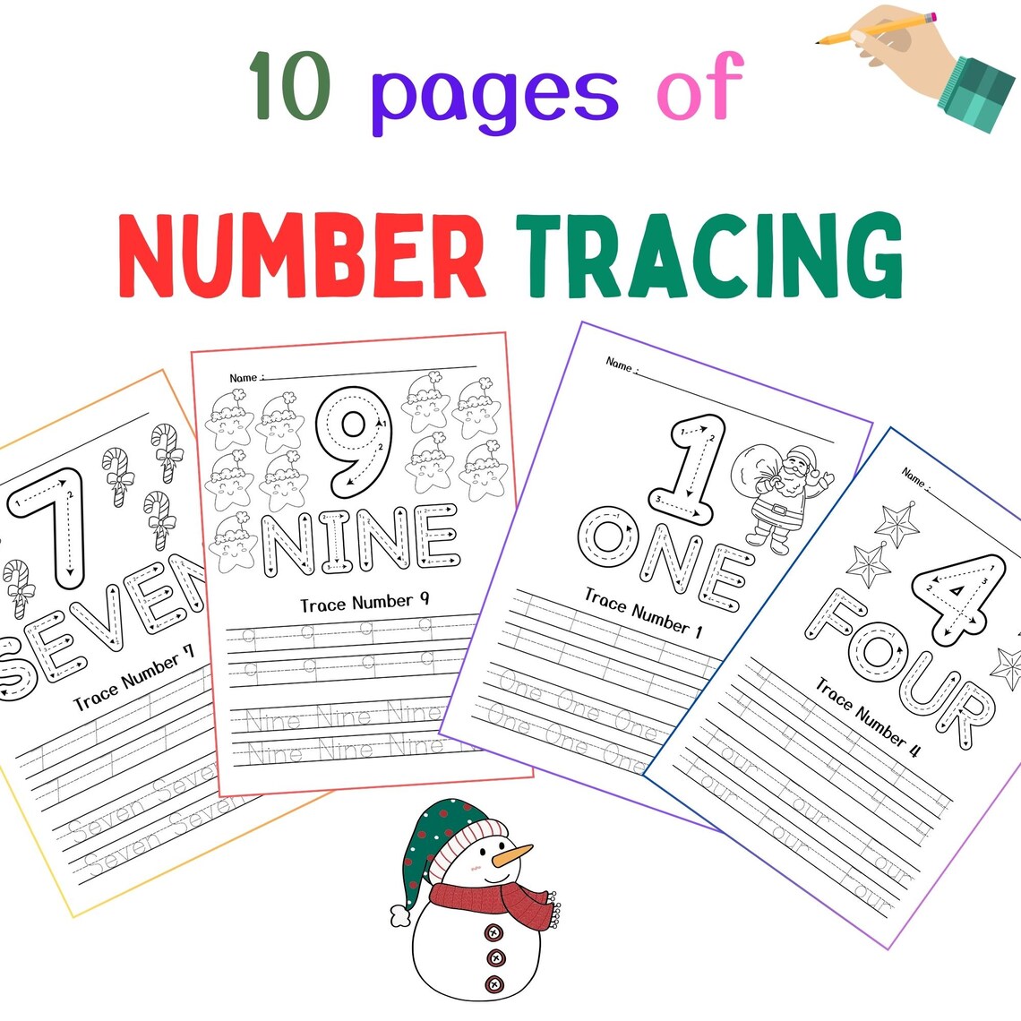10 Number Tracing Worksheets, Traceable Numbers, Preschool Worksheets ...