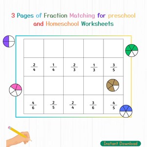 Fraction Printable Activity Board, Fraction Matching Printable ...