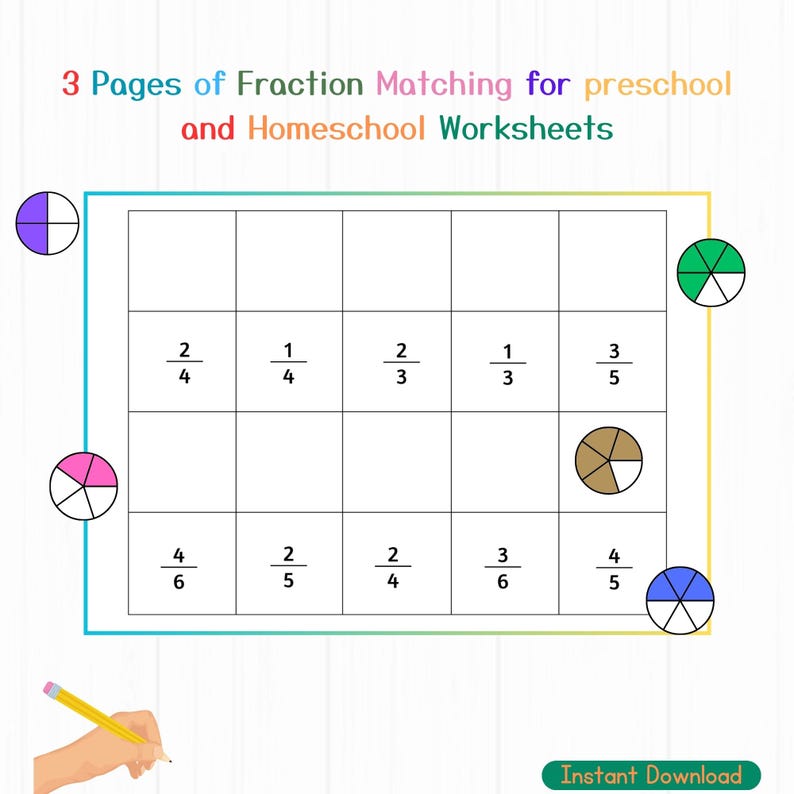 Fraction Printable Activity Board, Fraction Matching Printable ...