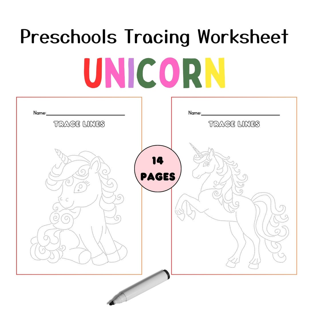 14 Pages Unicorn Tracing Worksheets, Printable Preschool Trace Pages ...
