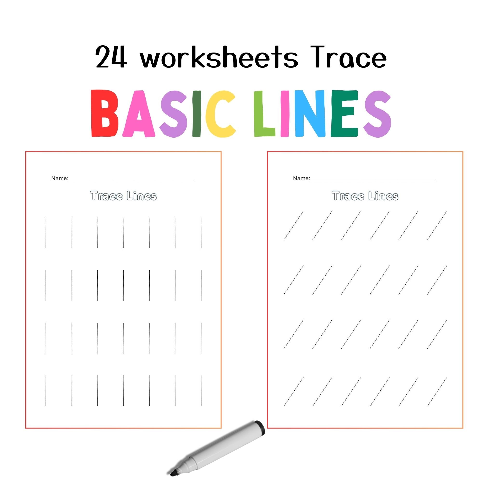 24 Printable Beginning Tracing, Trace the Lines Worksheets for Kids ...