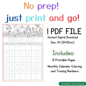 Monthly Calendar Coloring and Traceable Calendar January - December ...