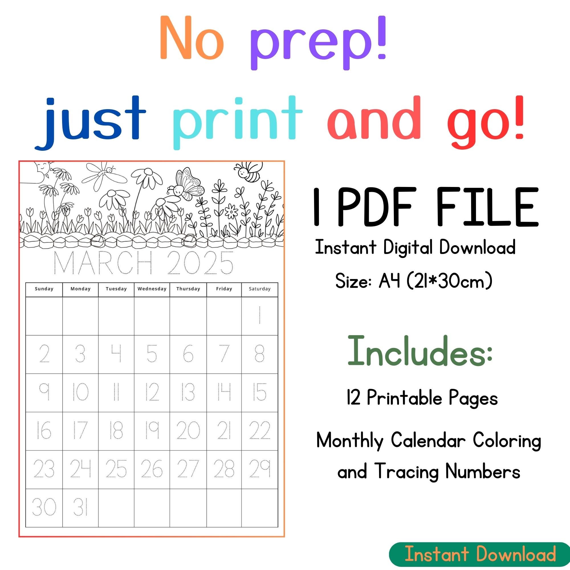 Monthly Calendar Coloring and Traceable Calendar January - December ...