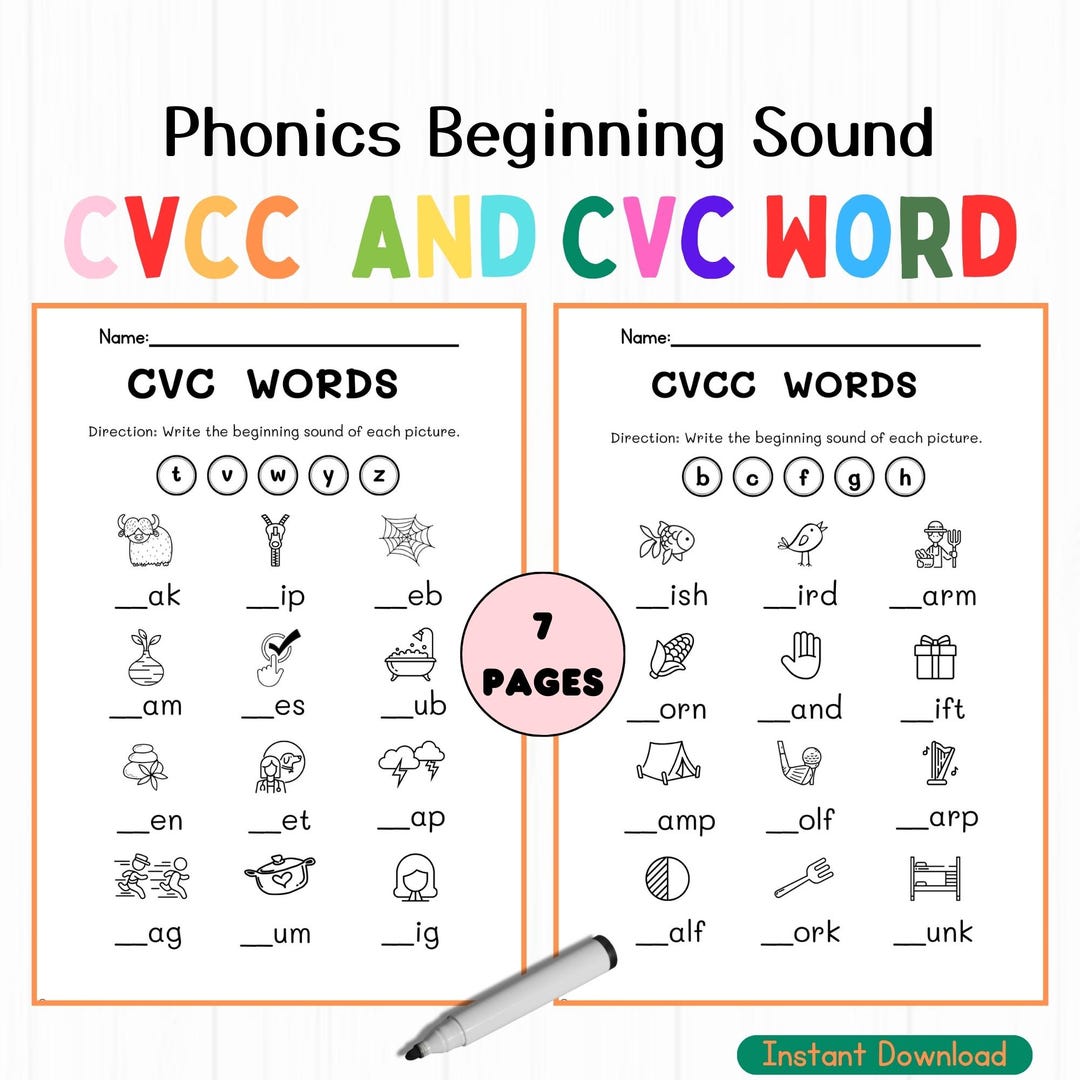 CVCC and CVC Words Phonics Worksheets: Educational Printable (PDF) - Etsy