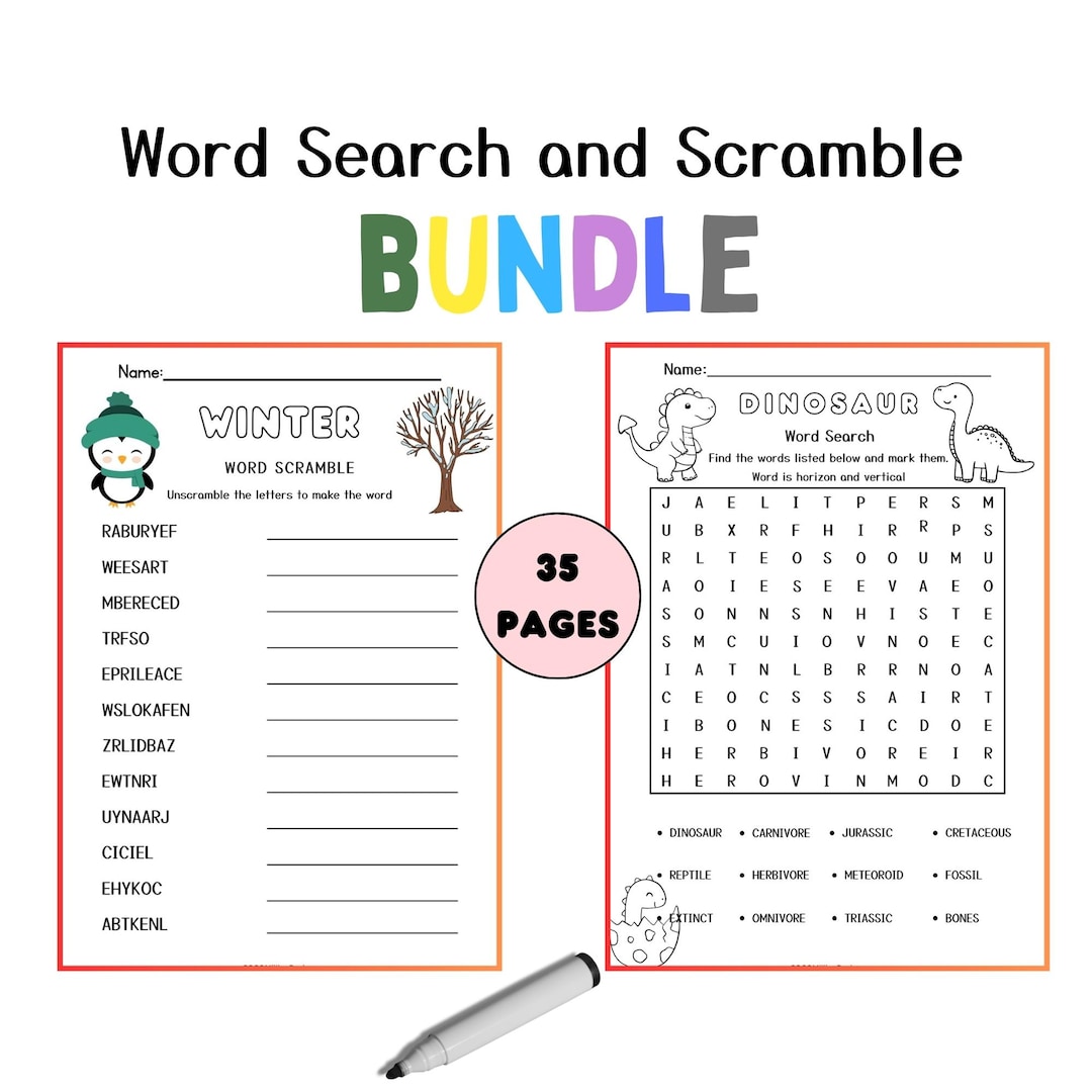 35 Pages Word Search and Word Scramble Bundle Printable for Kids ...