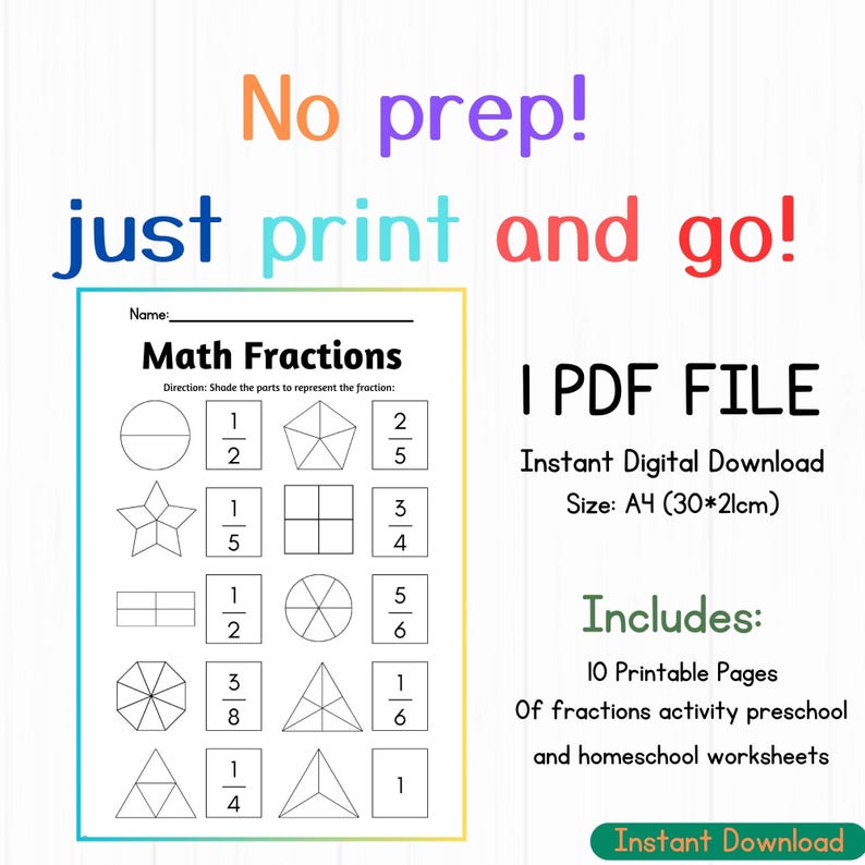 Fraction Printable Activity Board, Fraction Printable, Learning ...
