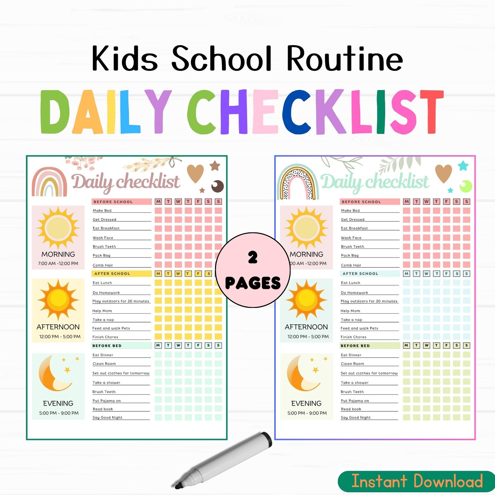 Kids Daily School Checklist, Responsibility Chart, to Do List, Chore ...