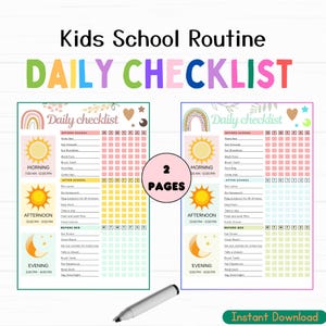 Kids Daily School Checklist, Responsibility Chart, to Do List, Chore ...