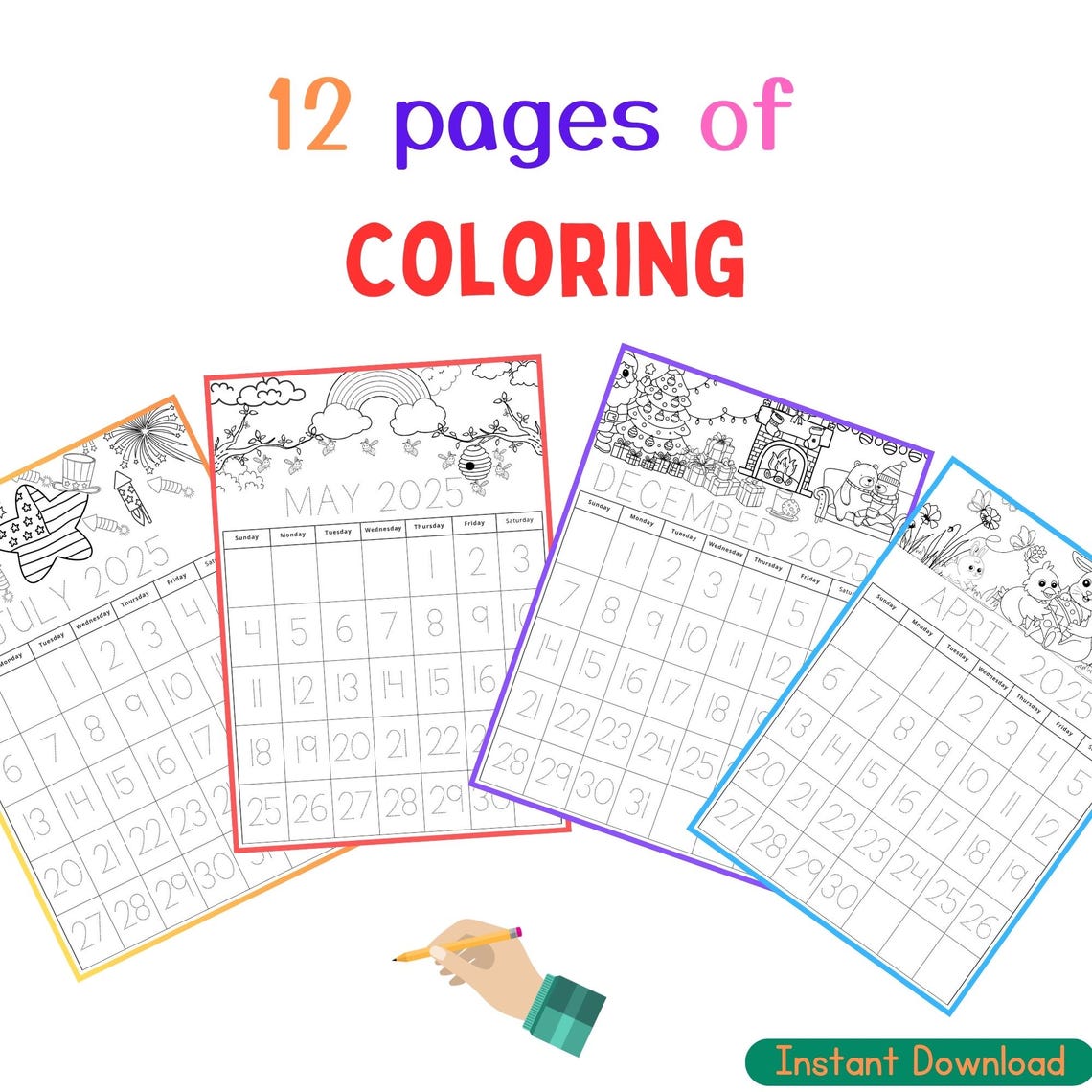 Monthly Calendar Coloring and Traceable Calendar January - December ...