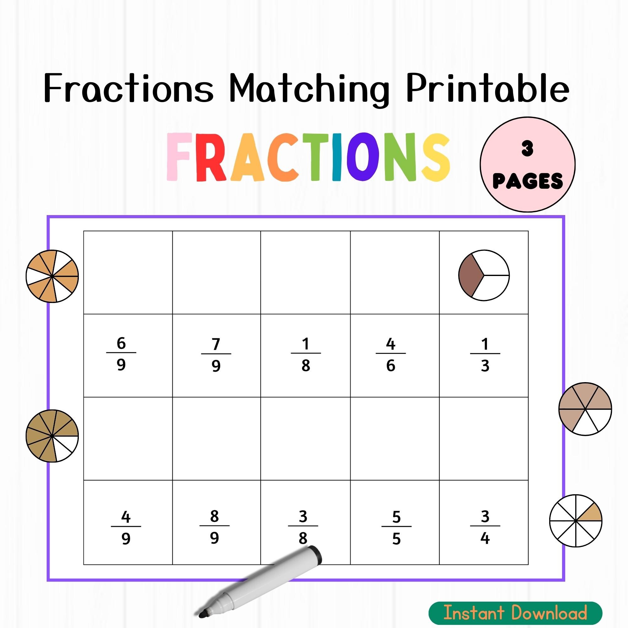 Fraction Printable Activity Board, Fraction Matching Printable ...