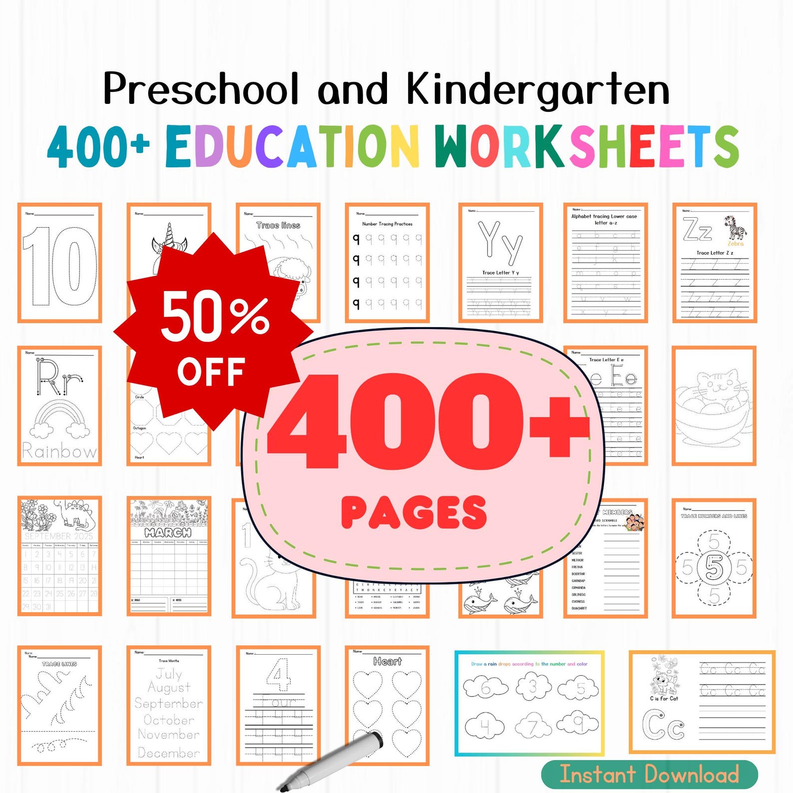 400+ Preschool Kindergarten Learning Worksheets: Alphabet, Math ...