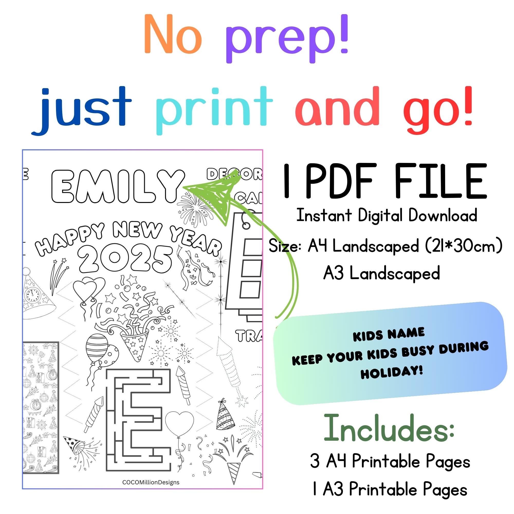 New Year's Eve Activity Page for Kids - Printable Custom New Year ...