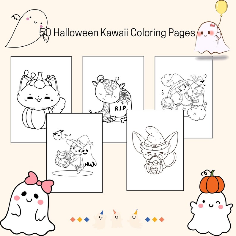 50 Halloween Kawaii Coloring Pages, Halloween Coloring Pages for Kids ...