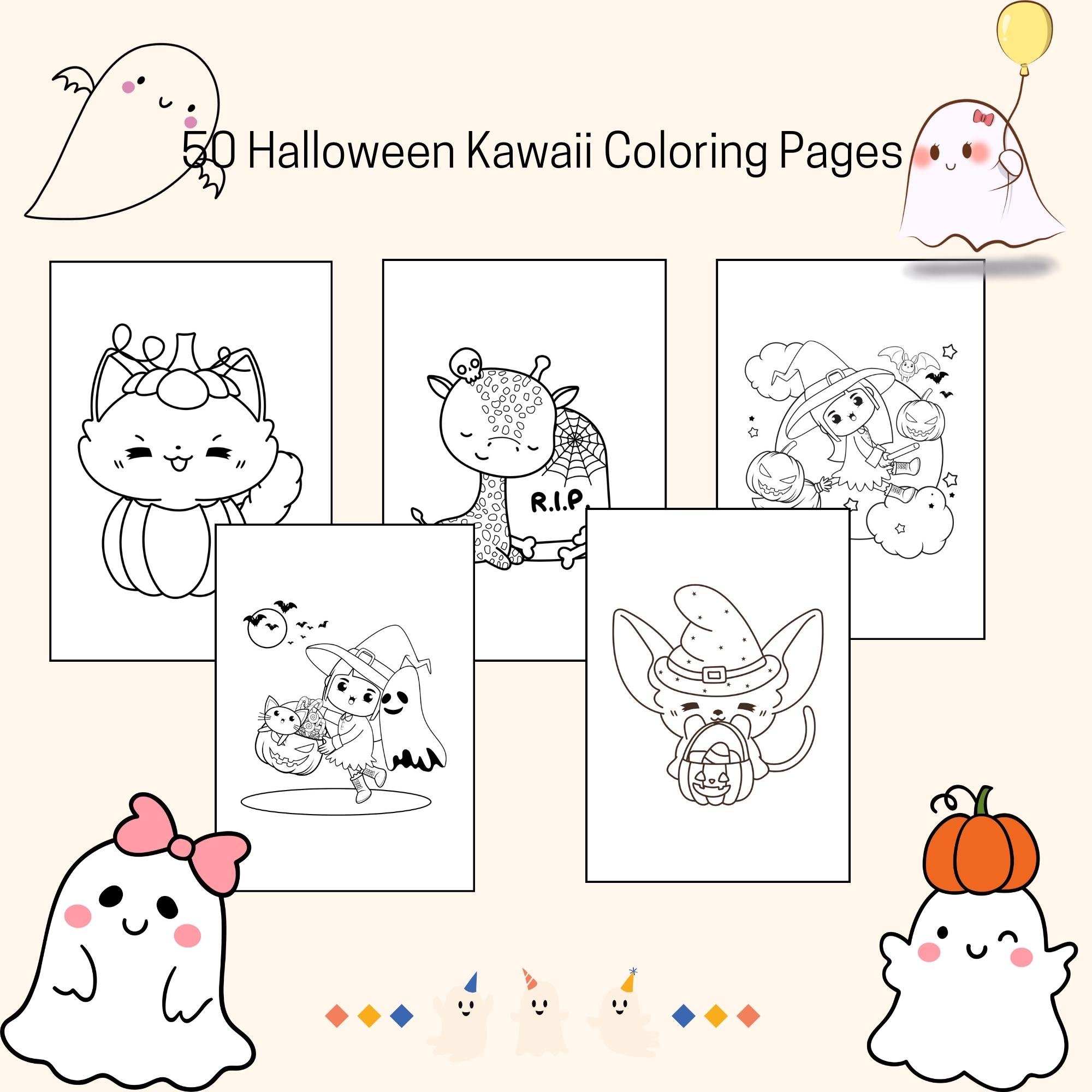50 Halloween Kawaii Coloring Pages, Halloween Coloring Pages for Kids ...