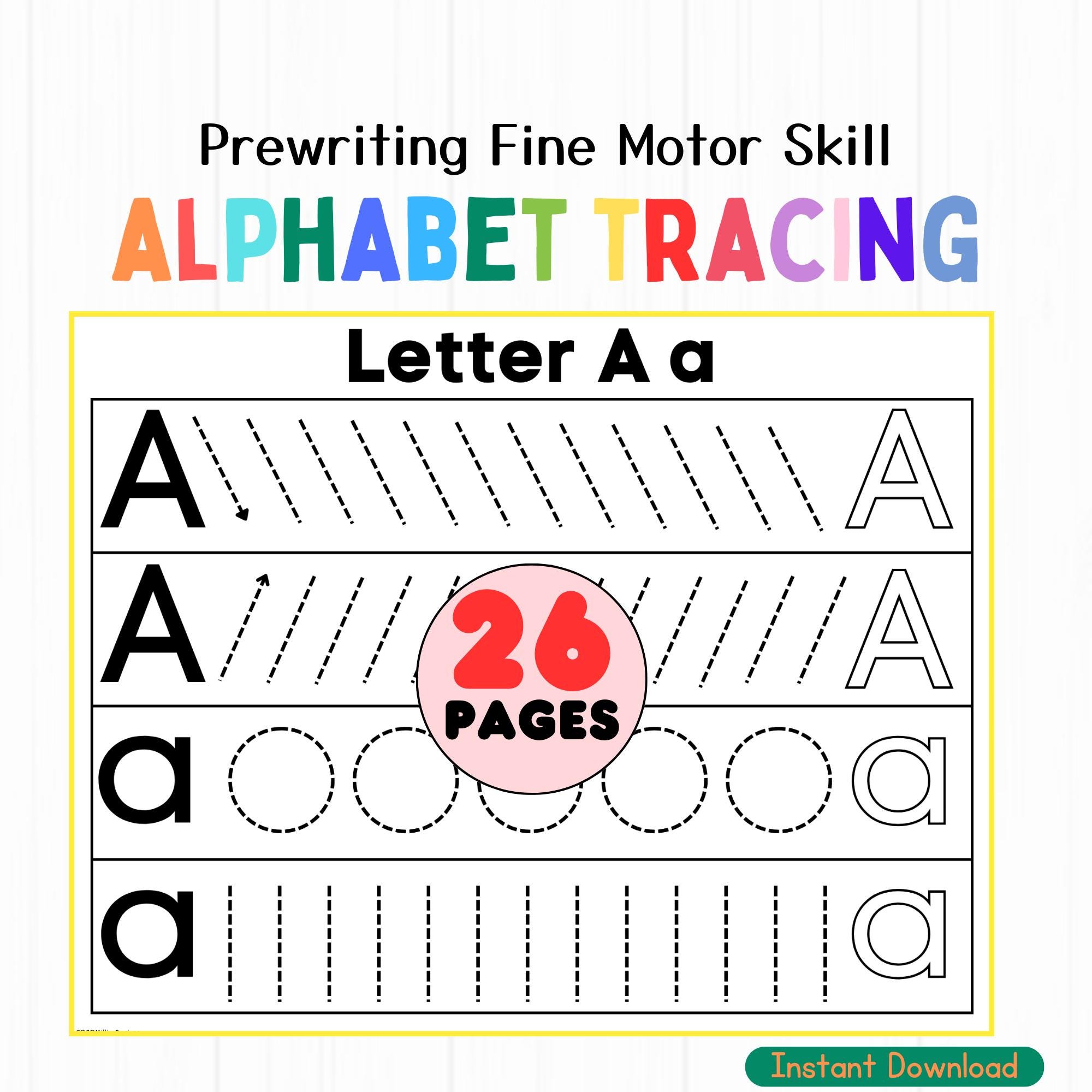 Alphabet Tracing Worksheets: Fine Motor Skills, Preschool Prewriting ...
