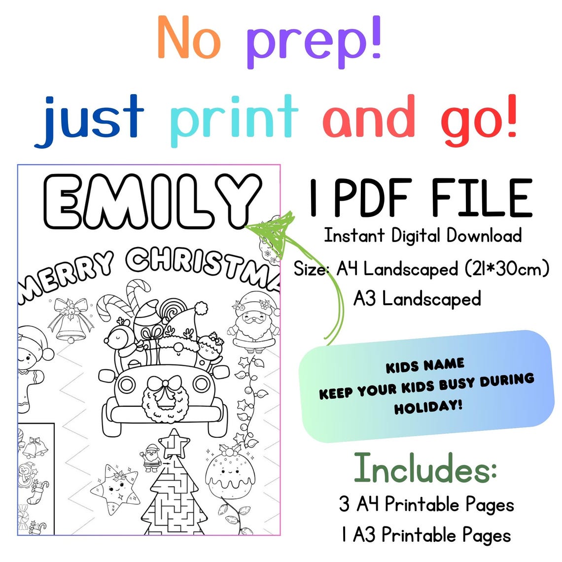 Christmas Activity Page for Kids - Printable Custom Name Christmas ...