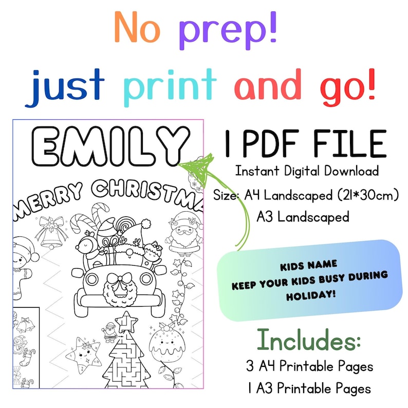 Christmas Activity Page for Kids - Printable Custom Name Christmas ...