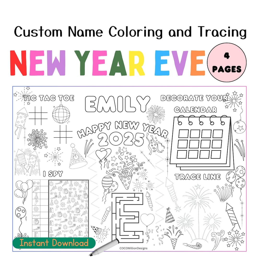 New Year's Eve Activity Page for Kids Printable Custom New Year ...
