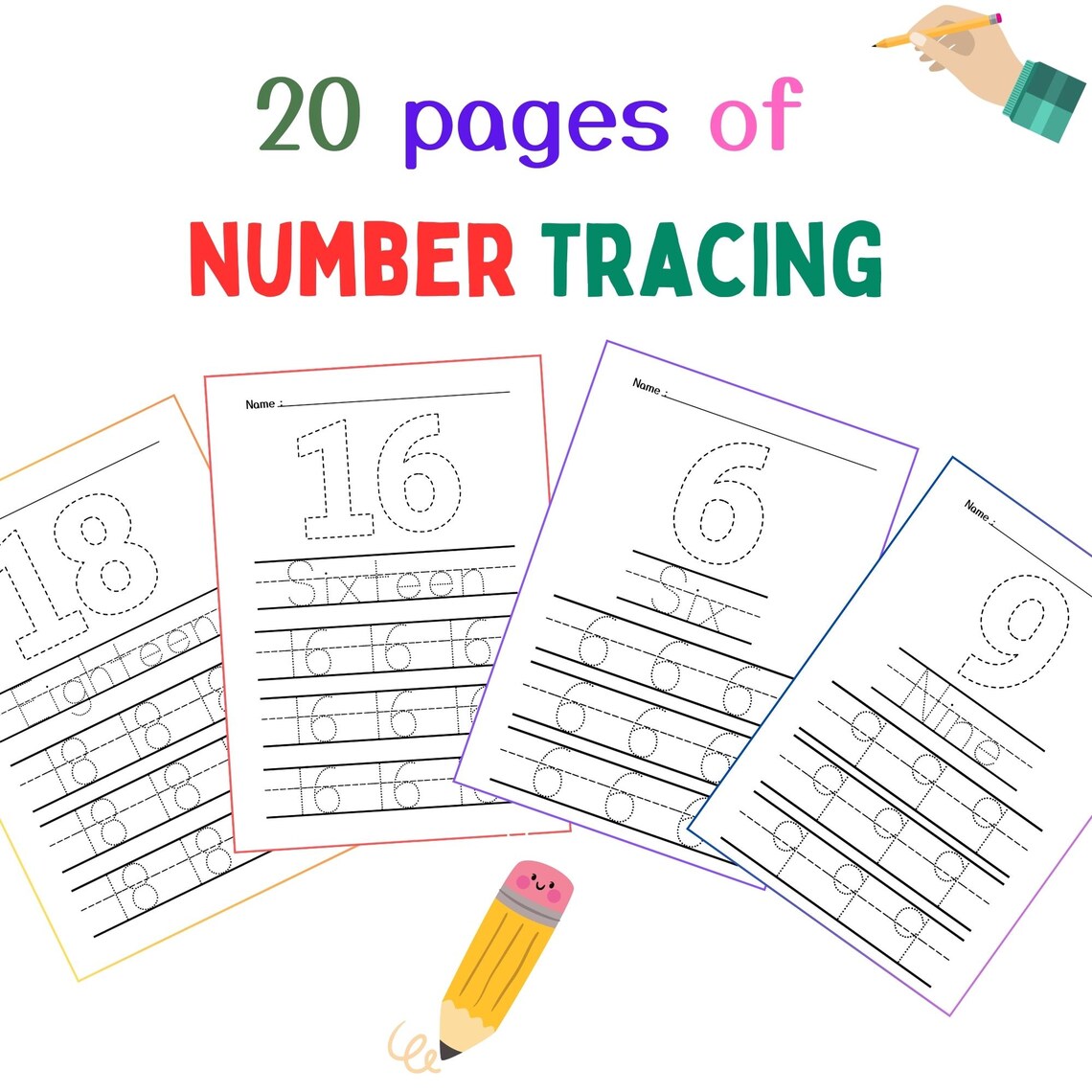 20 Number Tracing Worksheets, Traceable Numbers, Preschool Worksheets ...