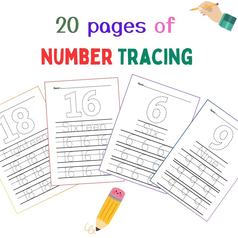 20 Number Tracing Worksheets, Traceable Numbers, Preschool Worksheets ...
