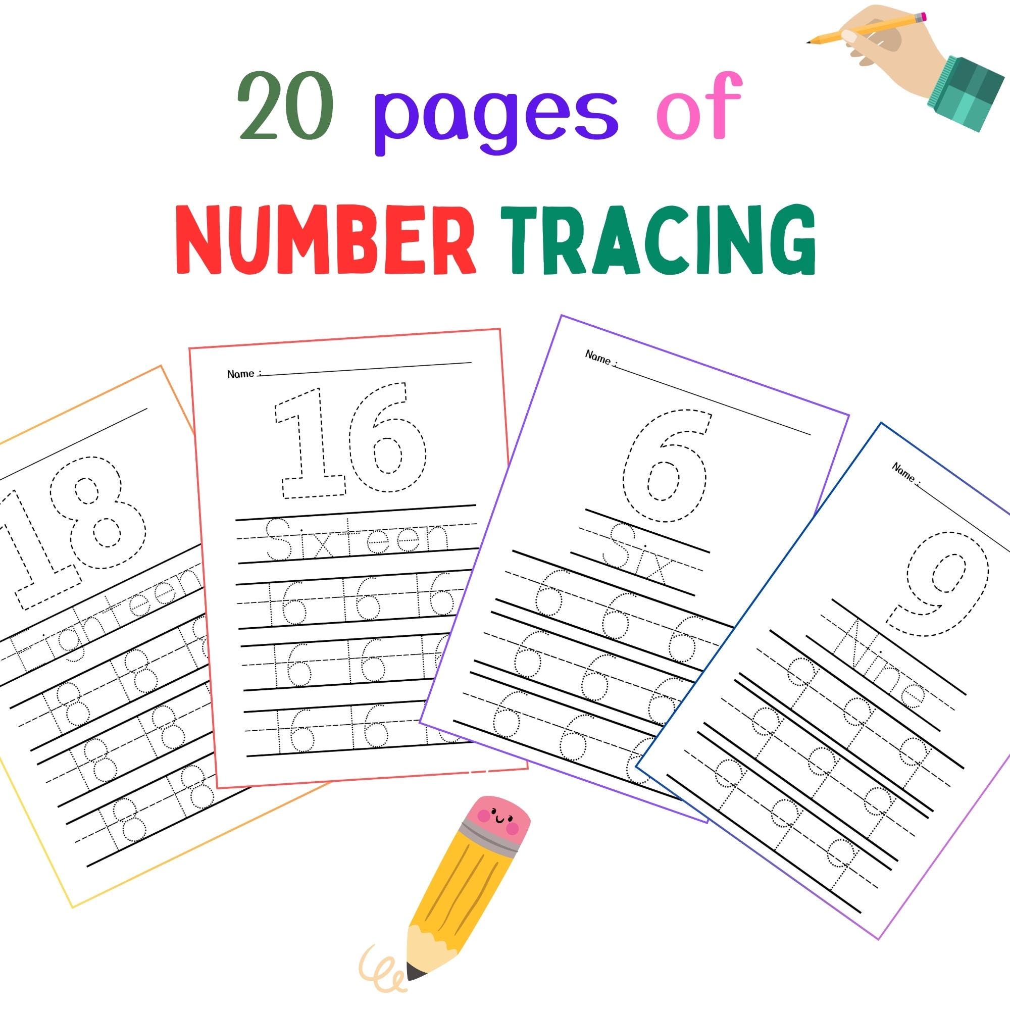 20 Number Tracing Worksheets, Traceable Numbers, Preschool Worksheets ...